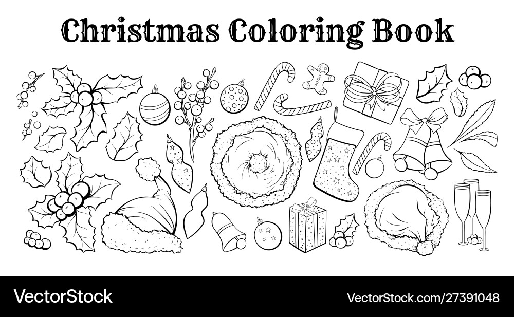 Christmas coloring book set Royalty Free Vector Image