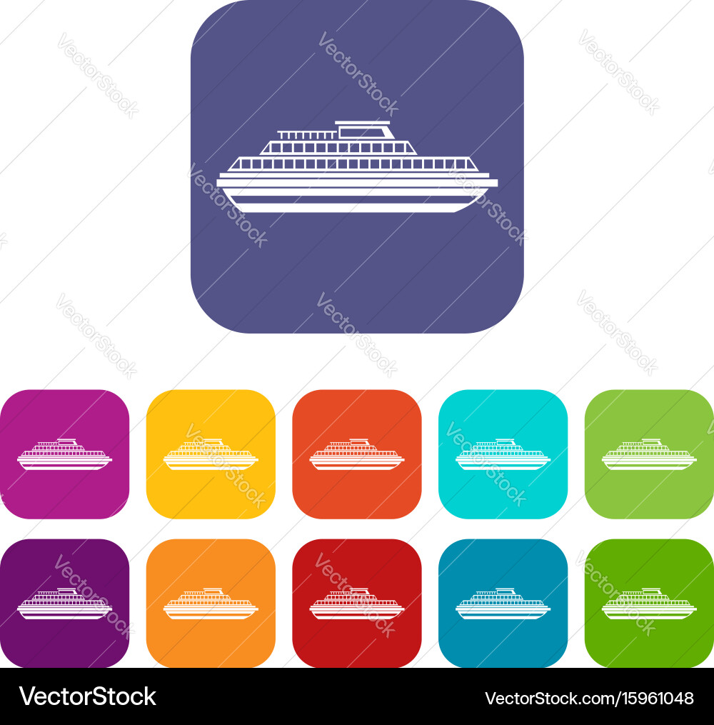 Kreuzfahrtschiff Icons Set Lizenzfreies Vektorbild