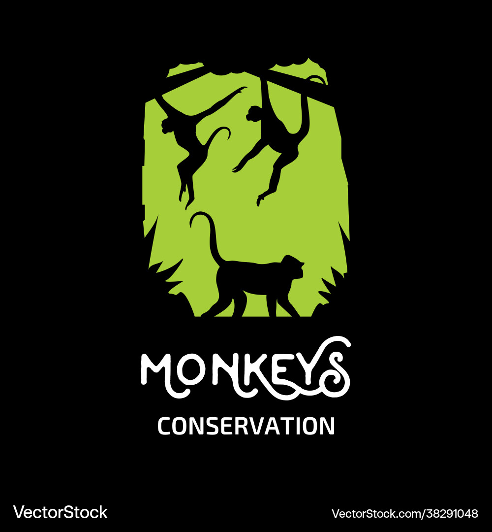 Monkeys conservation logo Royalty Free Vector Image