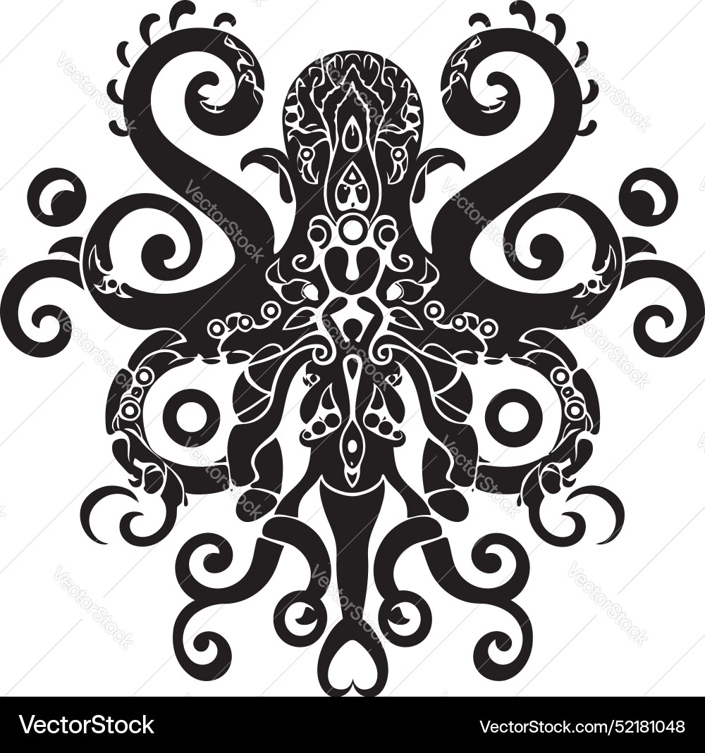 Oceanic serenity octopus mandala art in black Vector Image