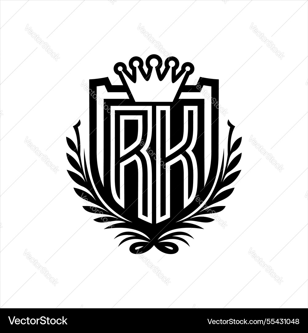 Rk logo heraldic shield shape with crown vintage Vector Image