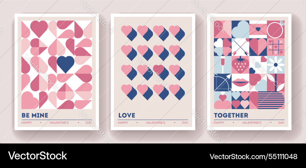 Three valentines day cards with abstract hearts Vector Image