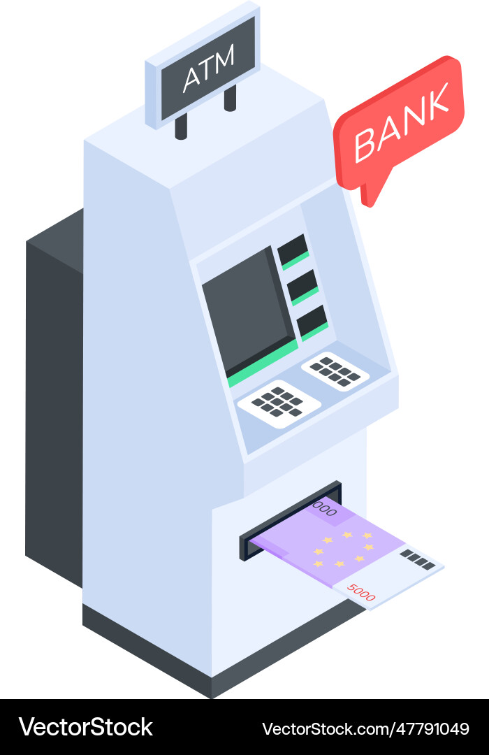 An isometric icon of atm transaction Royalty Free Vector