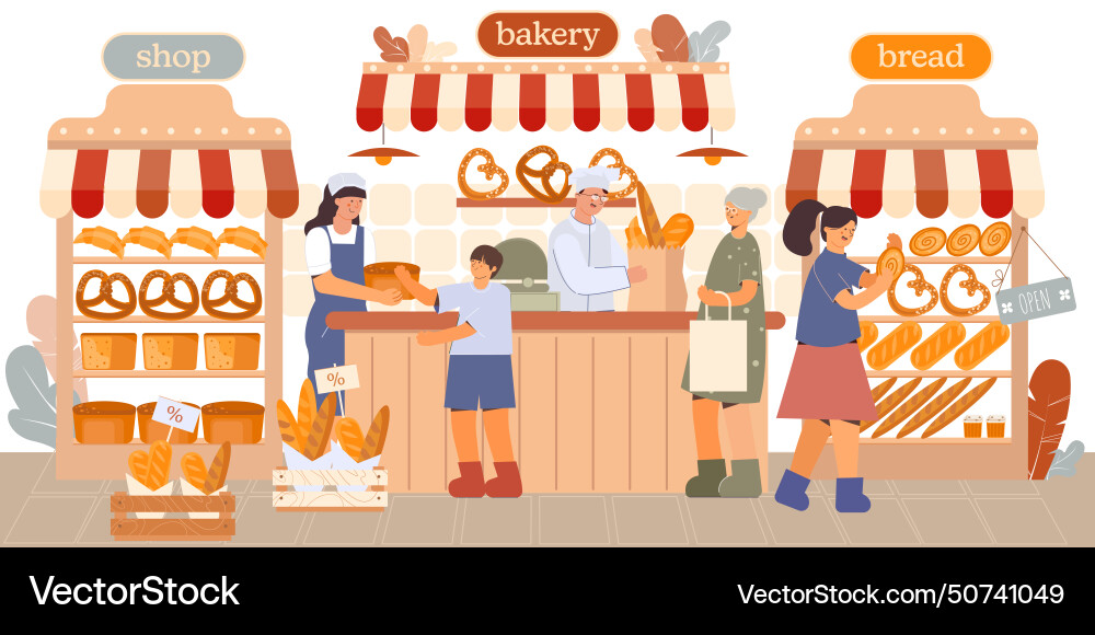 Bakery shop flat Royalty Free Vector Image - VectorStock
