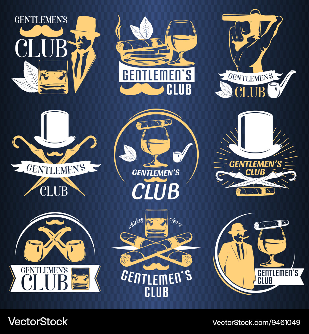 Colored gentlemen club label set Royalty Free Vector Image