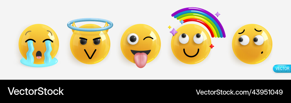 Emotion realistisch 3d render set icon lächeln emoji