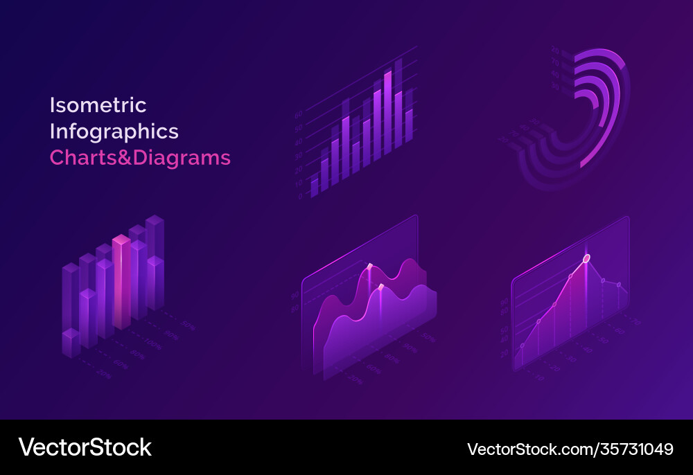Isometric infographics charts and diagrams set Vector Image