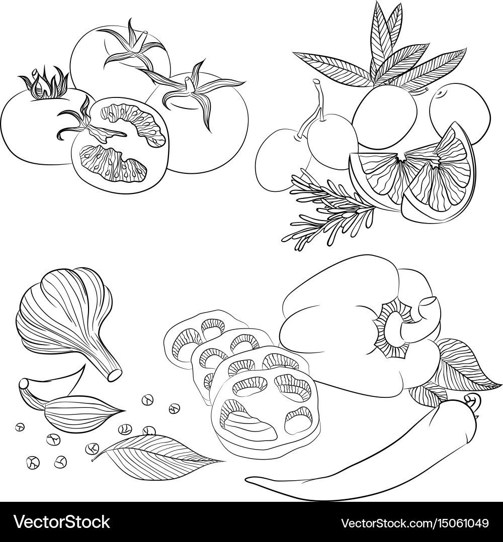 Line art various vegetables Royalty Free Vector Image