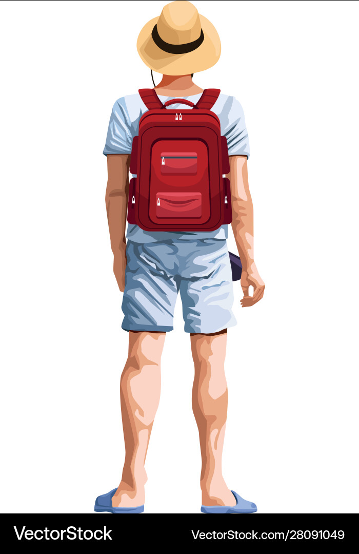 Man back with hat and backpack icon Royalty Free Vector