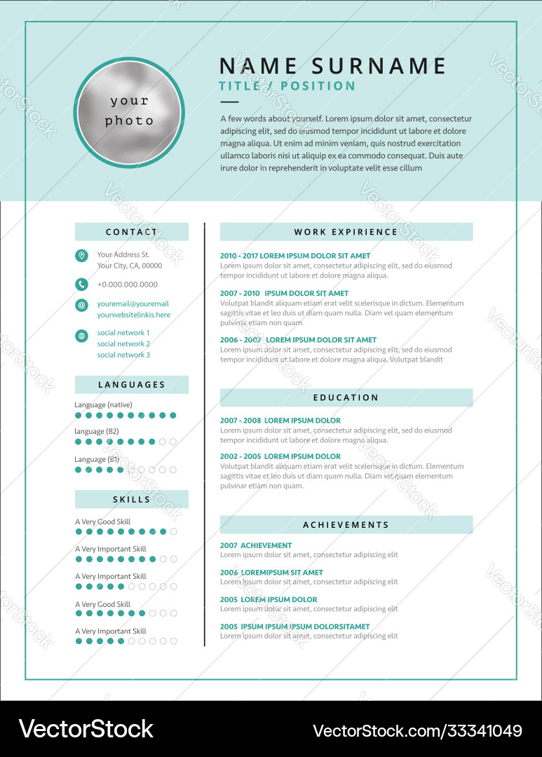 Medical cv resume template example design Vector Image