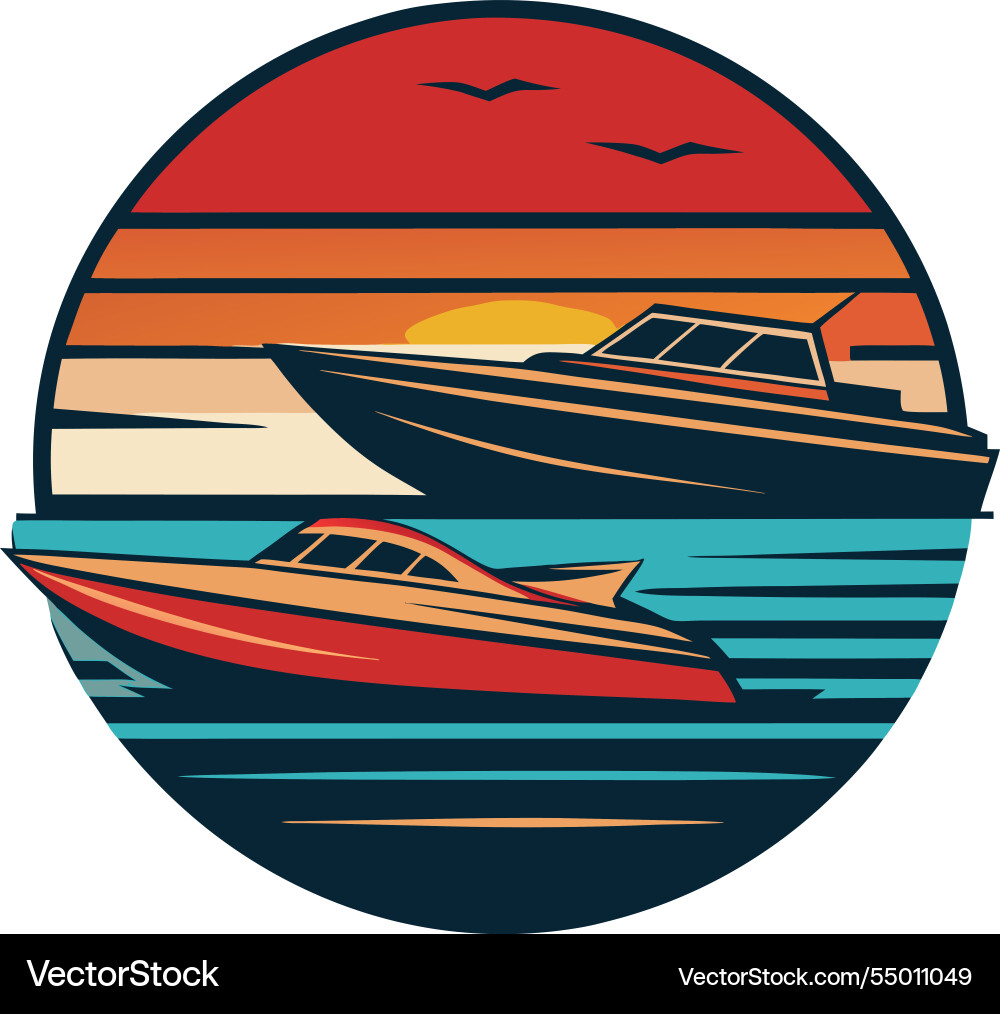 Retro speed boat silhouette art design Royalty Free Vector