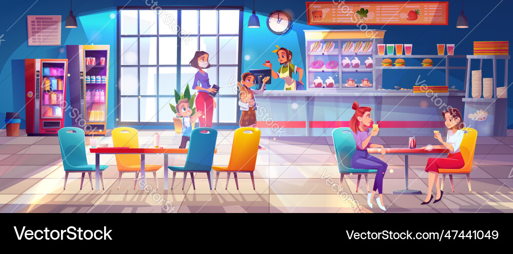 School canteen for kid student eat meal on table Vector Image