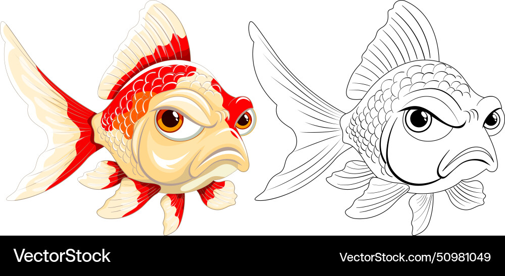 Two cartoon fish with expressive grumpy faces Vector Image