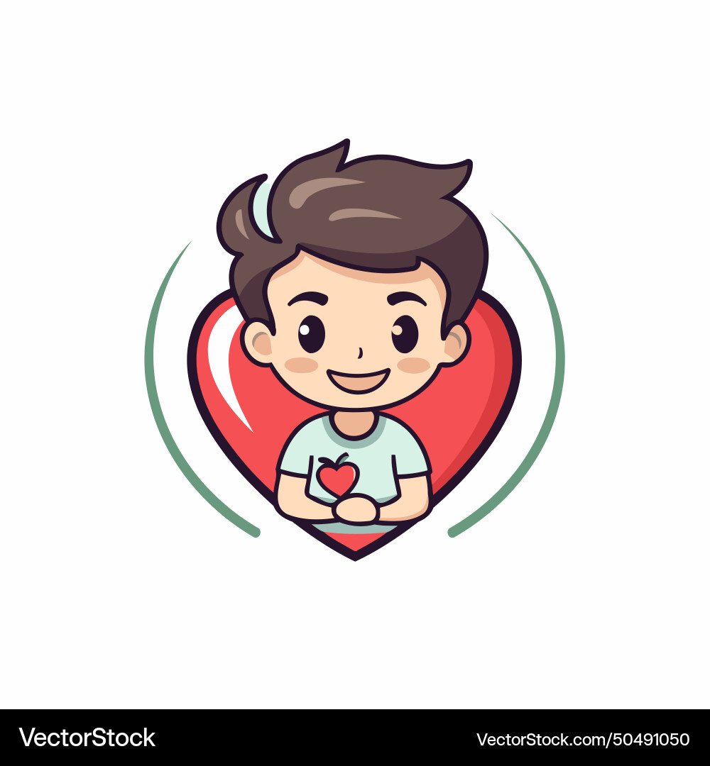 Cute boy with red heart on white background Vector Image