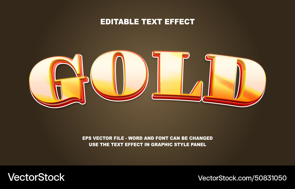Editable text effect gold 3d template Royalty Free Vector