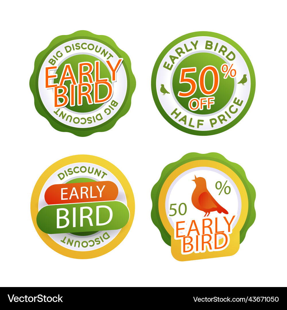 Gradient early bird label set Royalty Free Vector Image