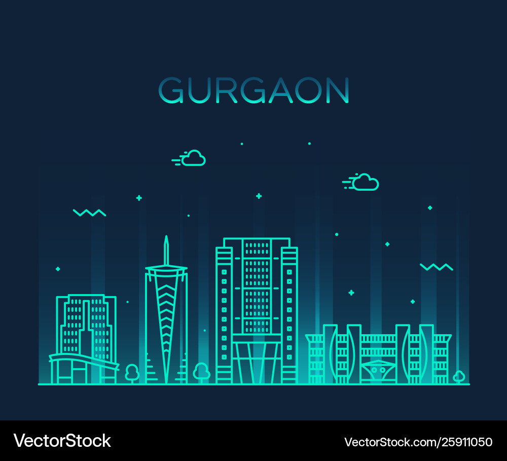 Gurgaon skyline haryana india linear style Vector Image
