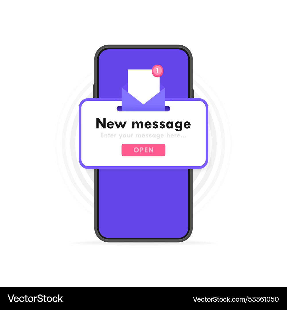 New message notification pop up box with open Vector Image