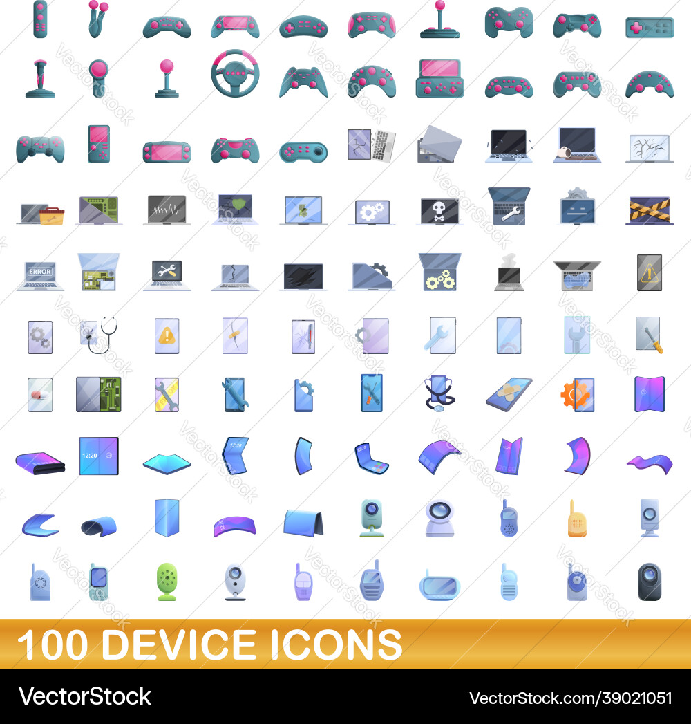 100 device icons set cartoon style Royalty Free Vector Image