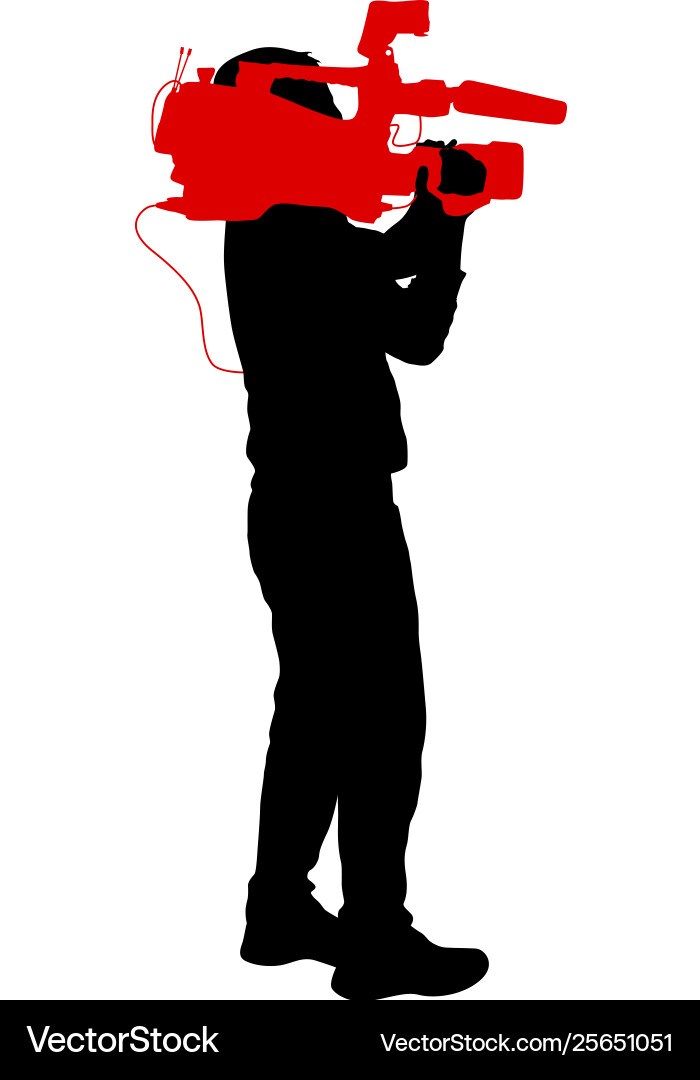 Kameramann mit Videokamera Silhouetten auf weiß Vektorbild