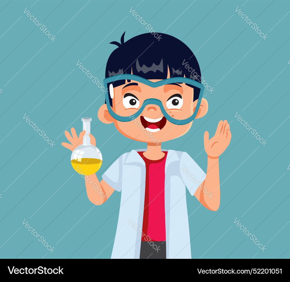 Happy student boy doing a science experiment Vector Image