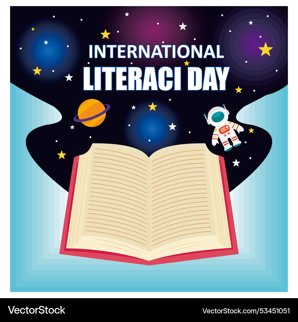 International literacy day square with open book Vector Image