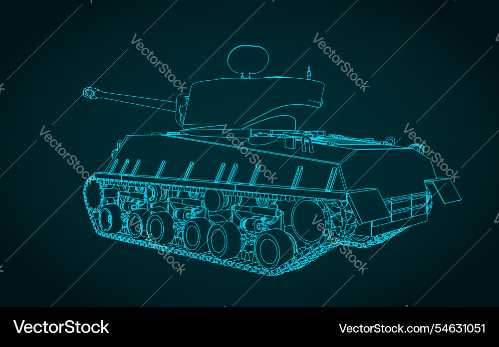 M4 sherman tank drawing Royalty Free Vector Image