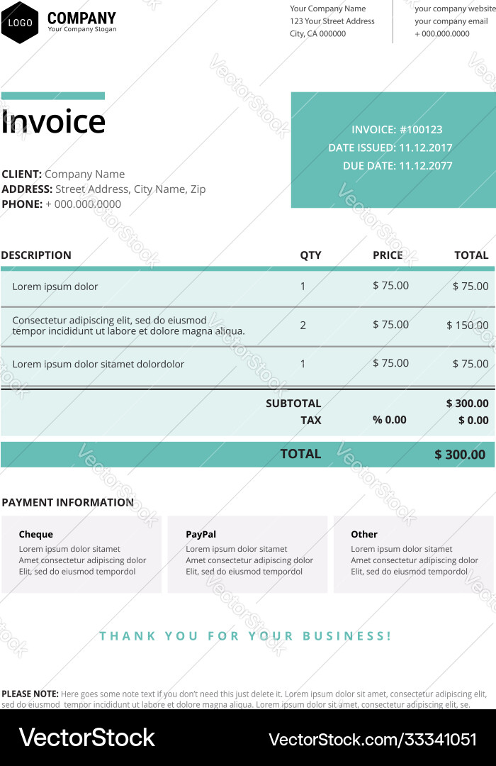 Medical invoice form template for Royalty Free Vector Image