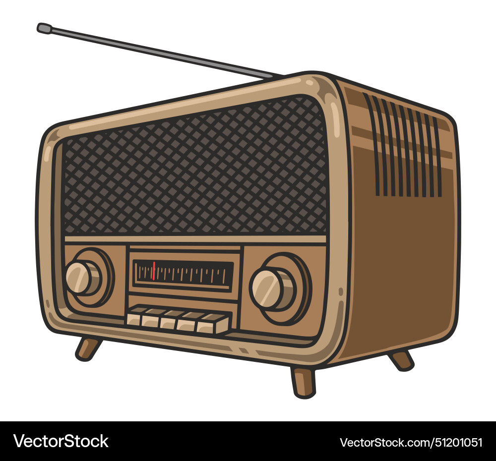 Retro radio receiver label colorful Royalty Free Vector