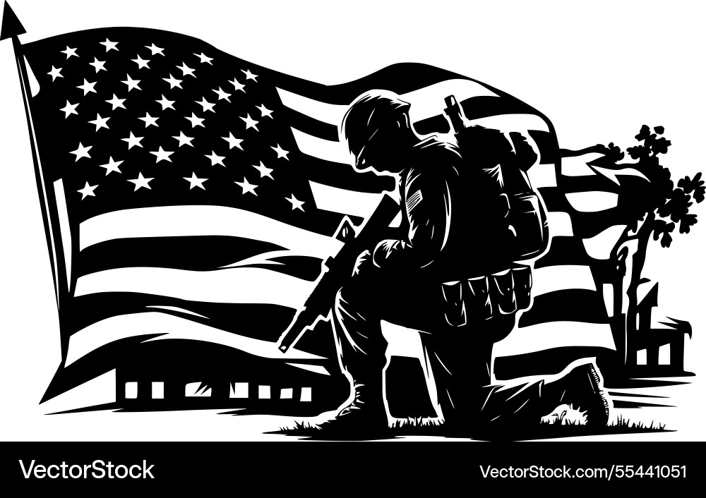 Us army solder kneeling svg solider Royalty Free Vector