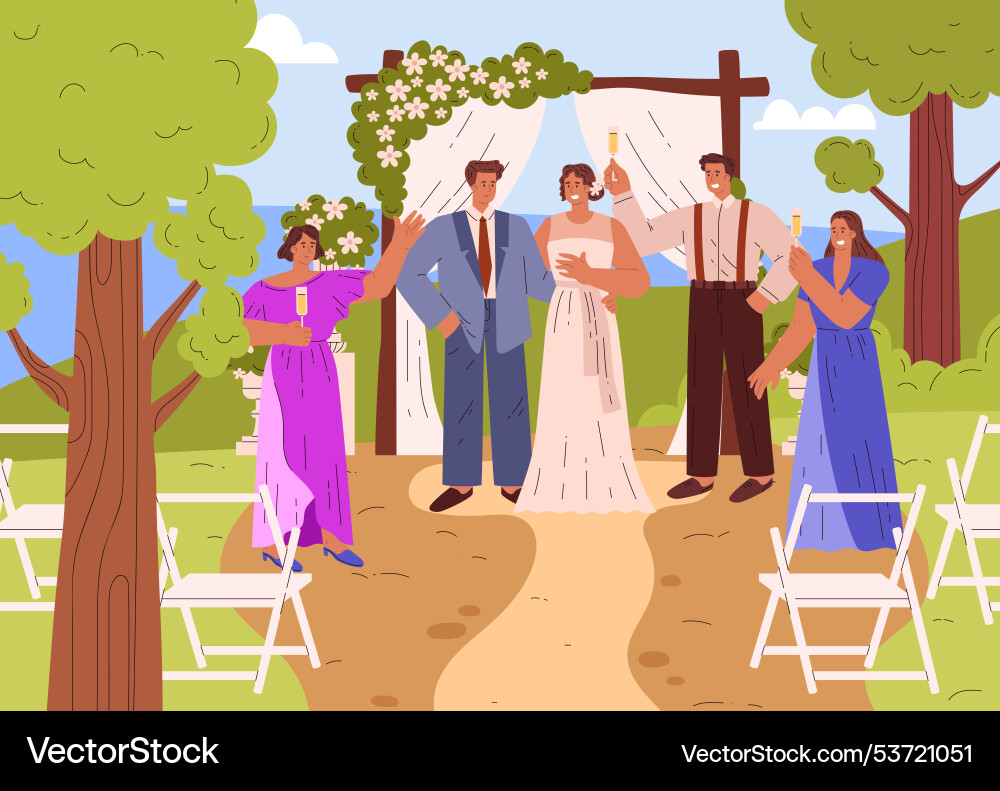 Wedding venue on nature landscape bride Royalty Free Vector