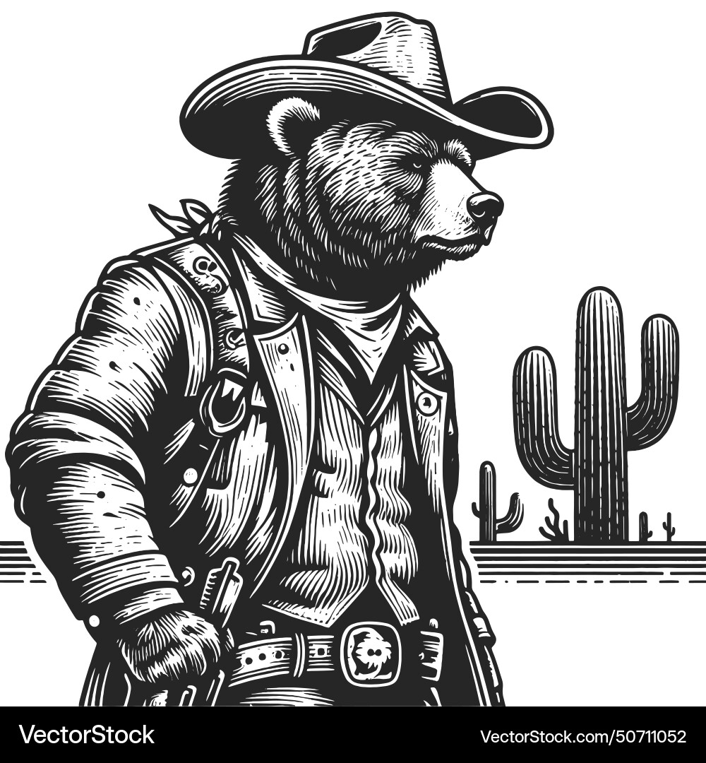 Bear cowboy sketch Royalty Free Vector Image - VectorStock