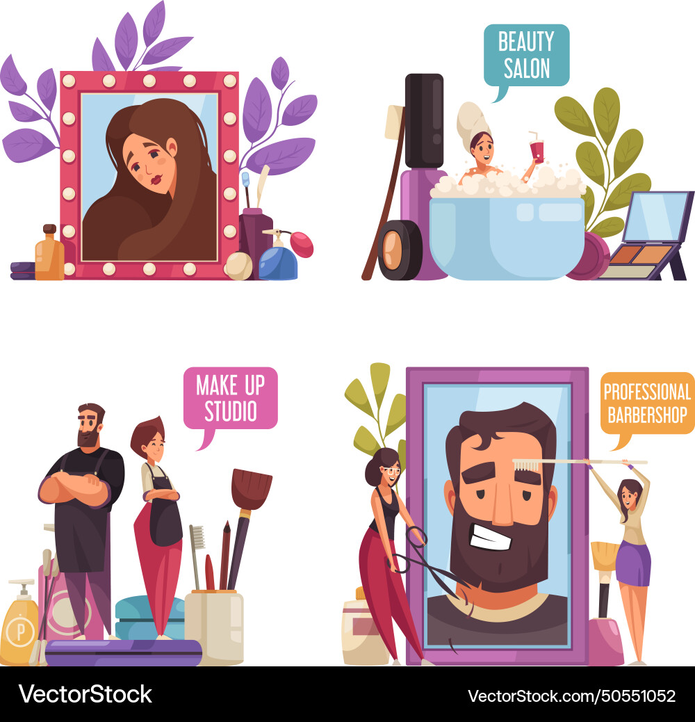 Beautician flat compositions set Royalty Free Vector Image