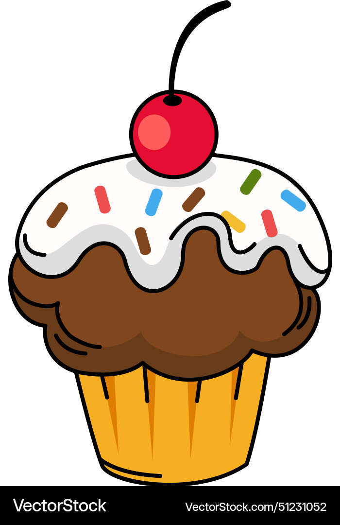 Cupcake outline white on background Royalty Free Vector