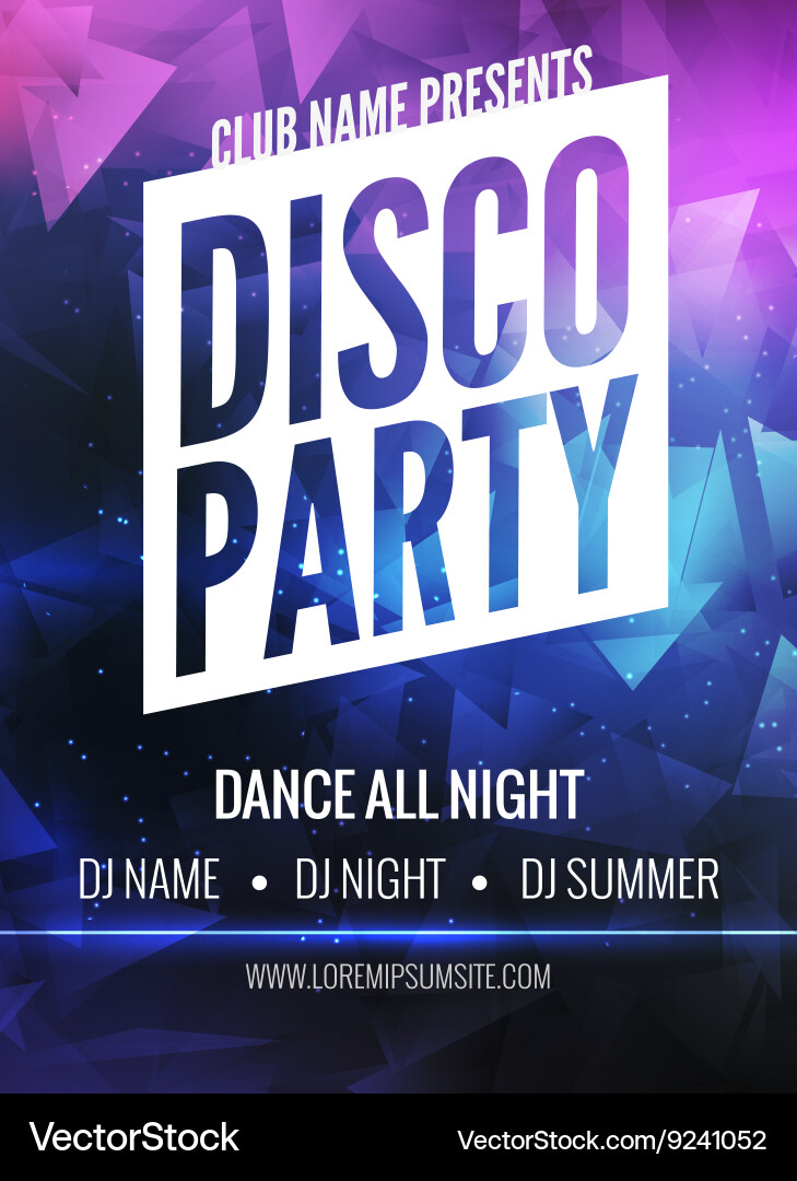Disco party poster template night dance Royalty Free Vector