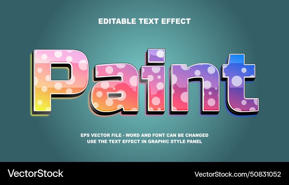 Editable text effect paint 3d template Royalty Free Vector