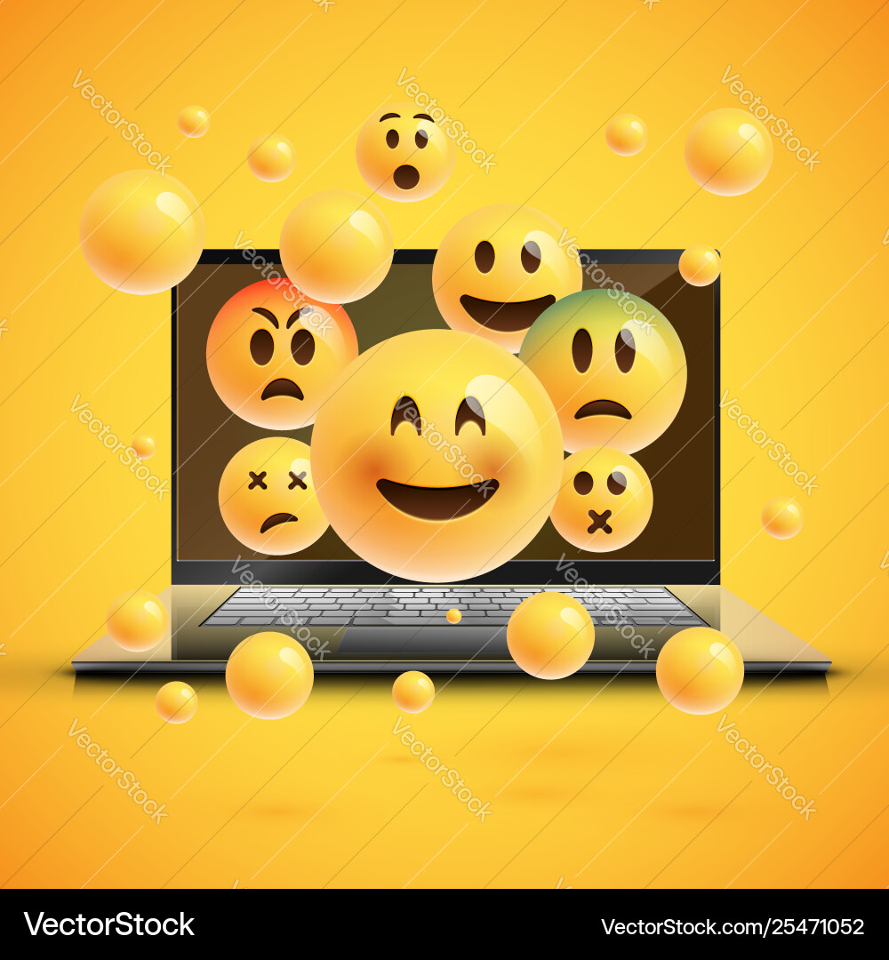 High-detailed emoticons on a notebook screen Vector Image