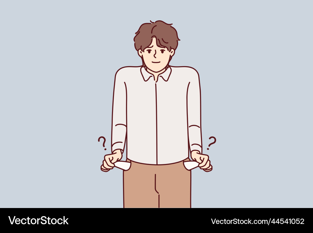 Poor man show empty pockets Royalty Free Vector Image