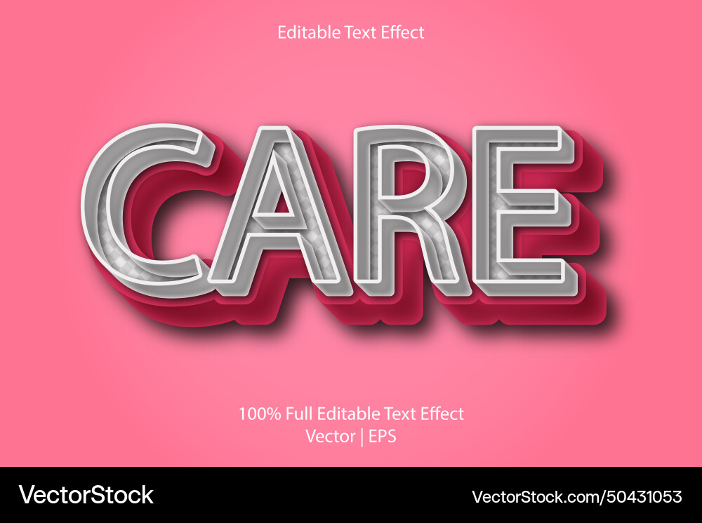 Care editable text effect comic style Royalty Free Vector