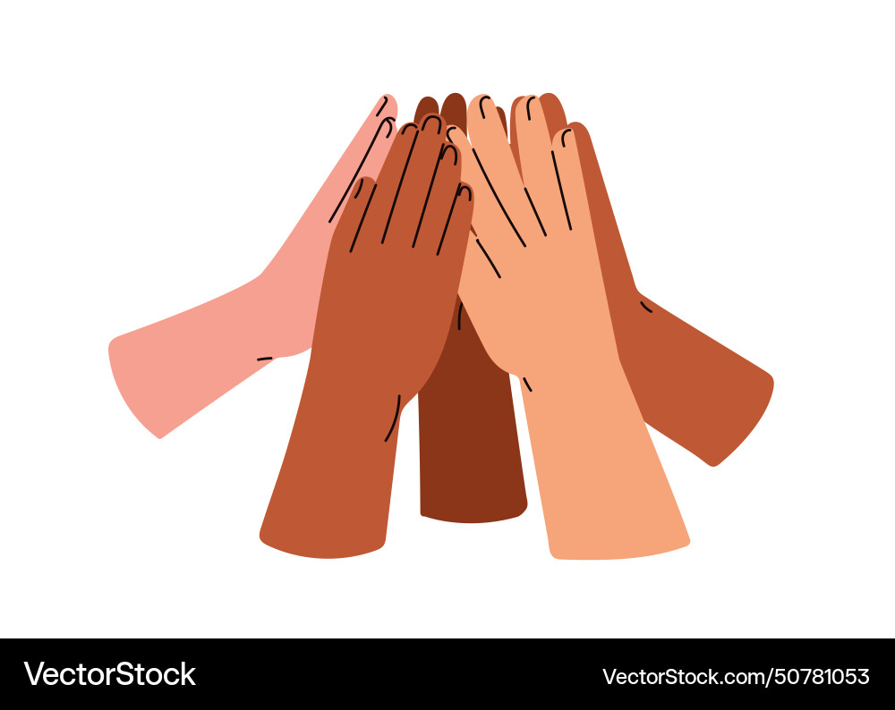 Hands group giving high five celebrating Vector Image