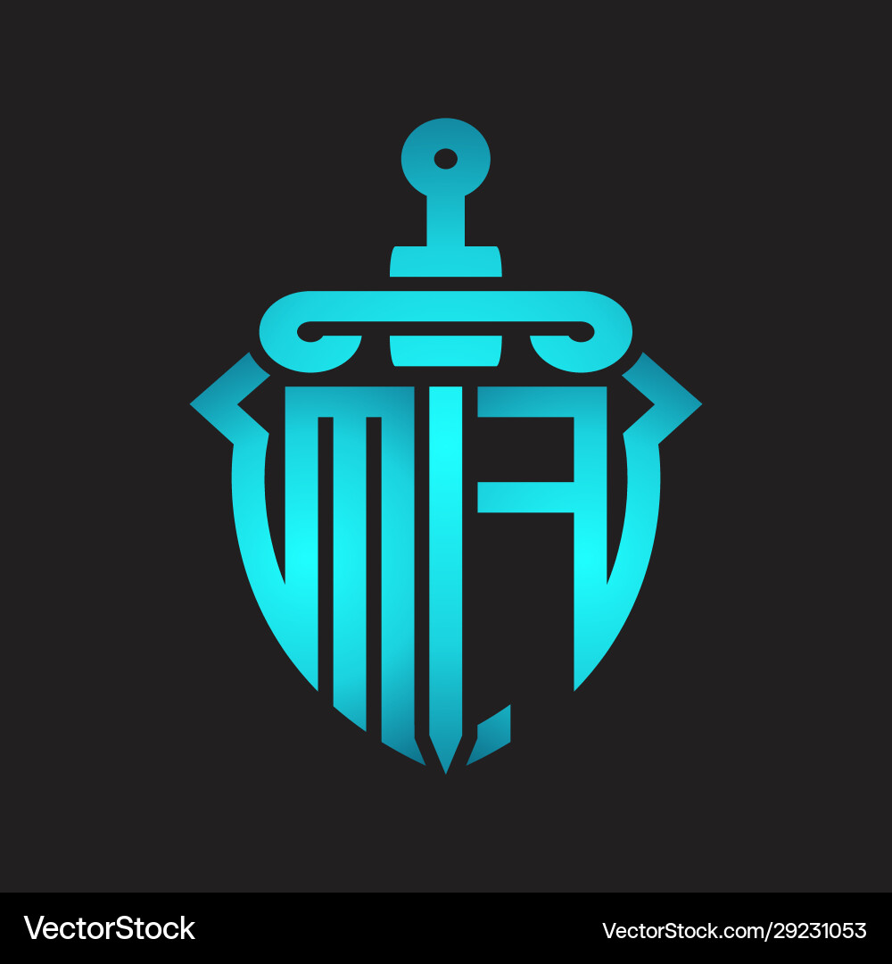 Mf logo monogram with sword and shield Royalty Free Vector
