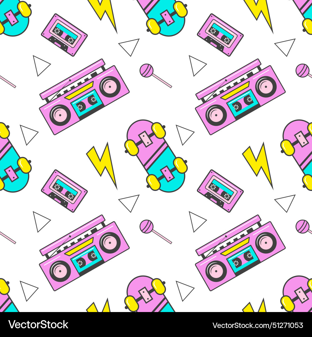 Seamless pattern with colorful elements skateboard