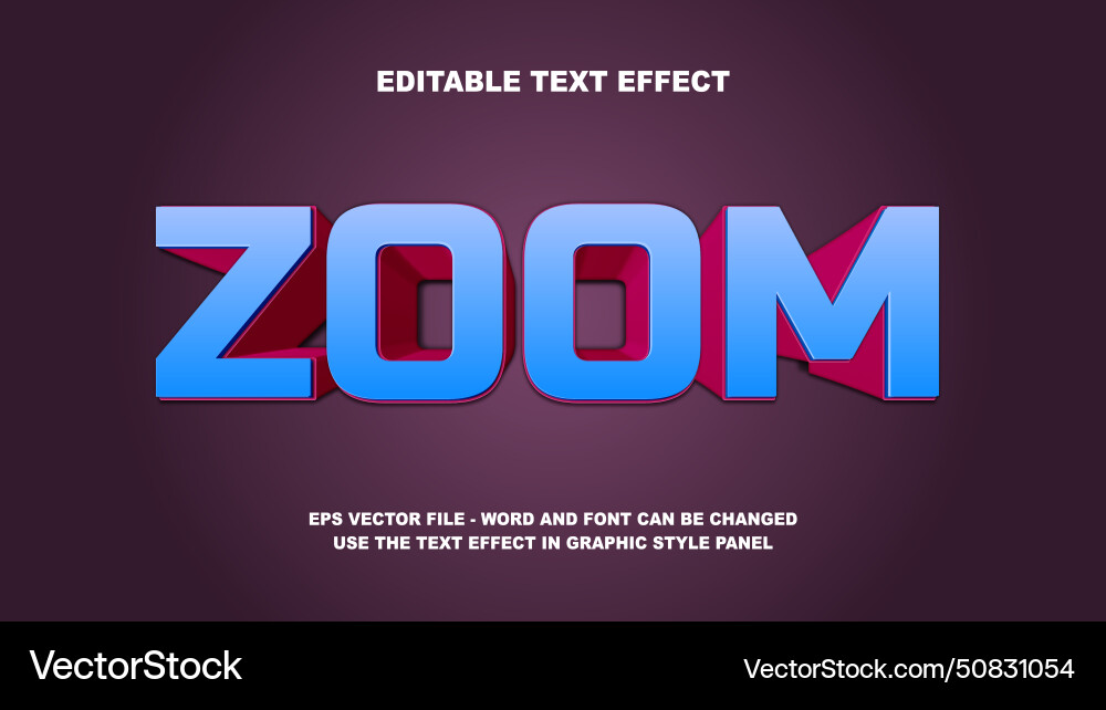 Editable text effect zoom 3d template Royalty Free Vector