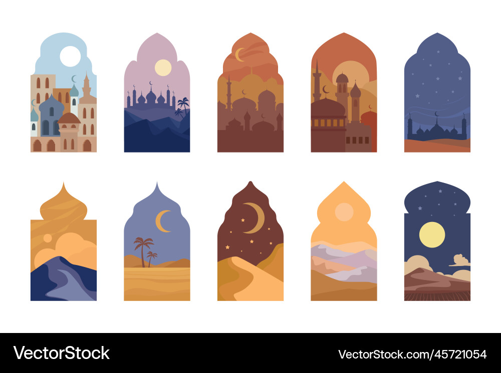 Islamic windows mosque decorative window frames Vector Image