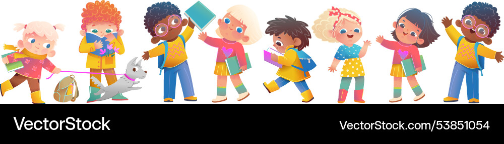 Multiracial children read books study and play Vector Image