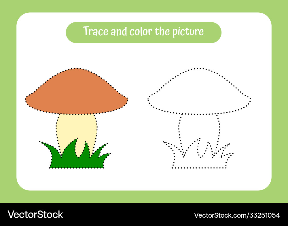 Mushroom trace and color picture educational Vector Image