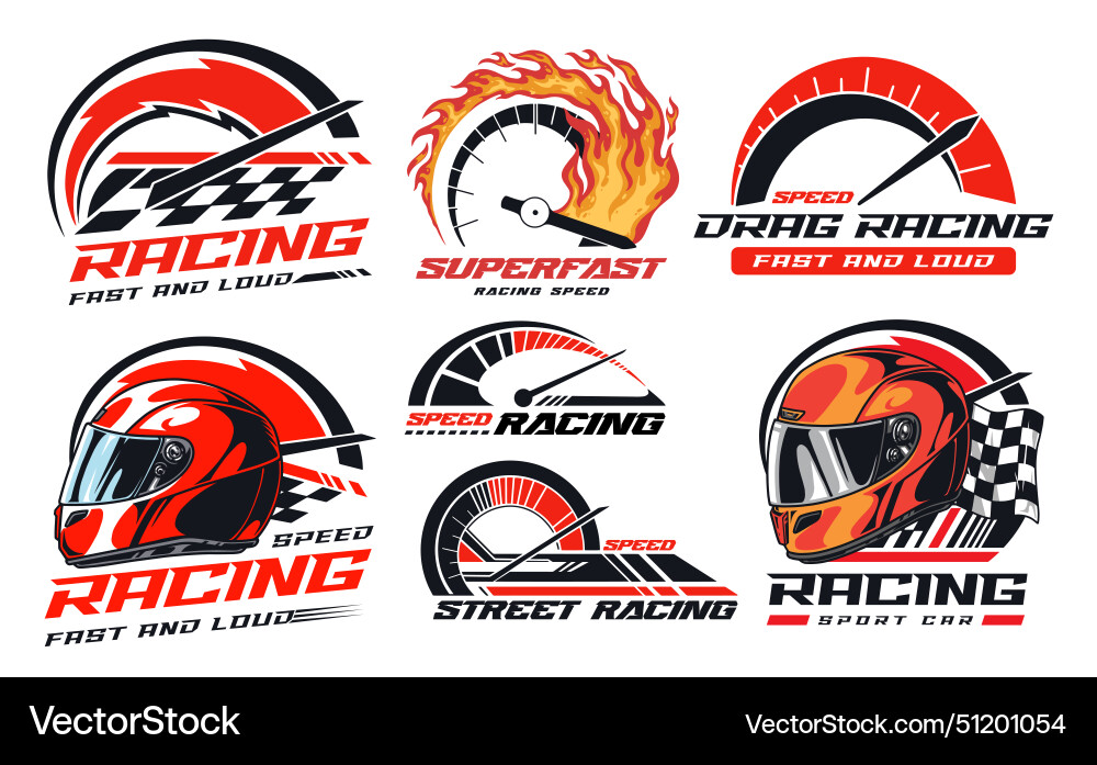 Street racing colorful set flyers Royalty Free Vector Image