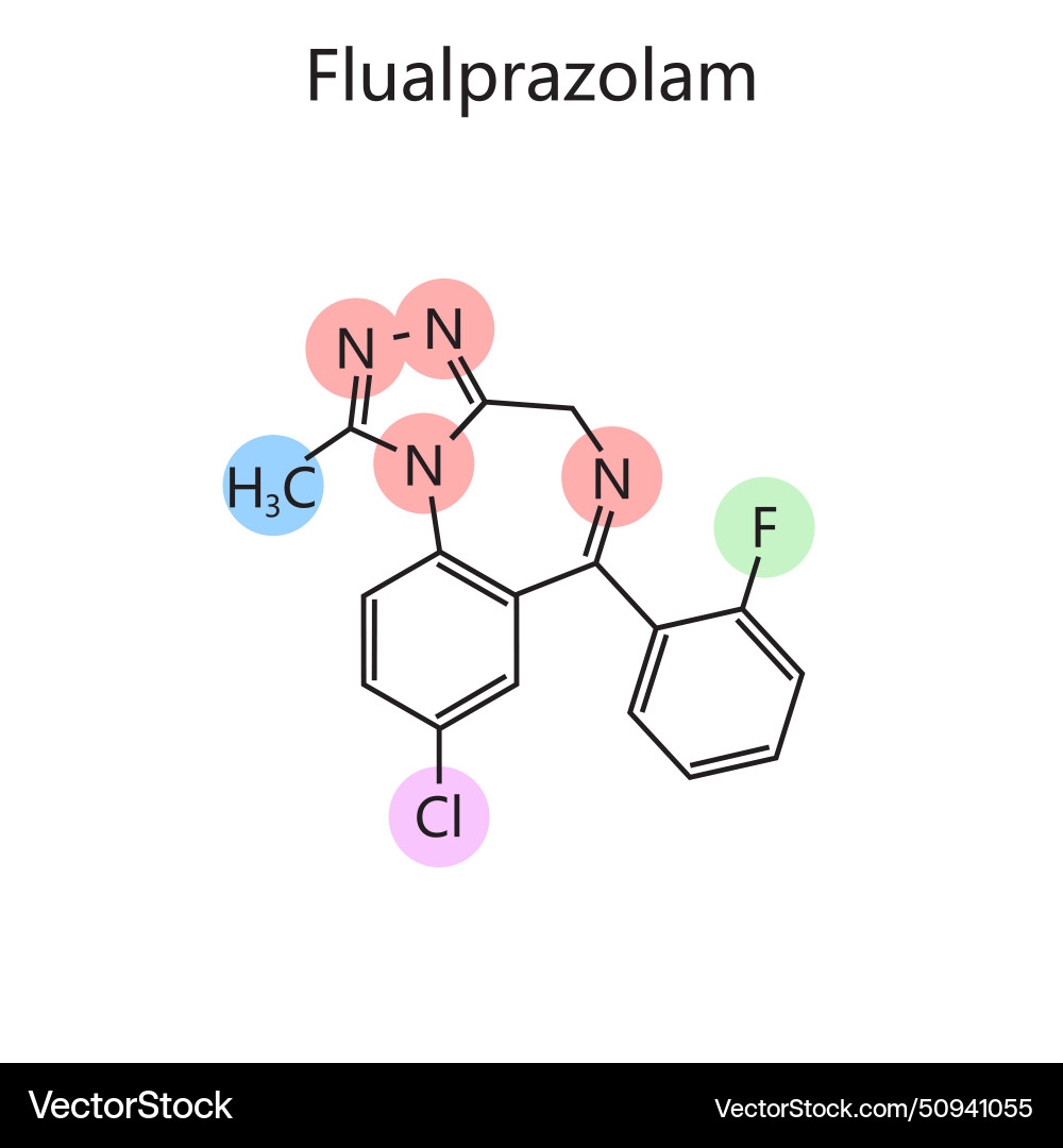 Chemical formula flualprazolam diagram Royalty Free Vector