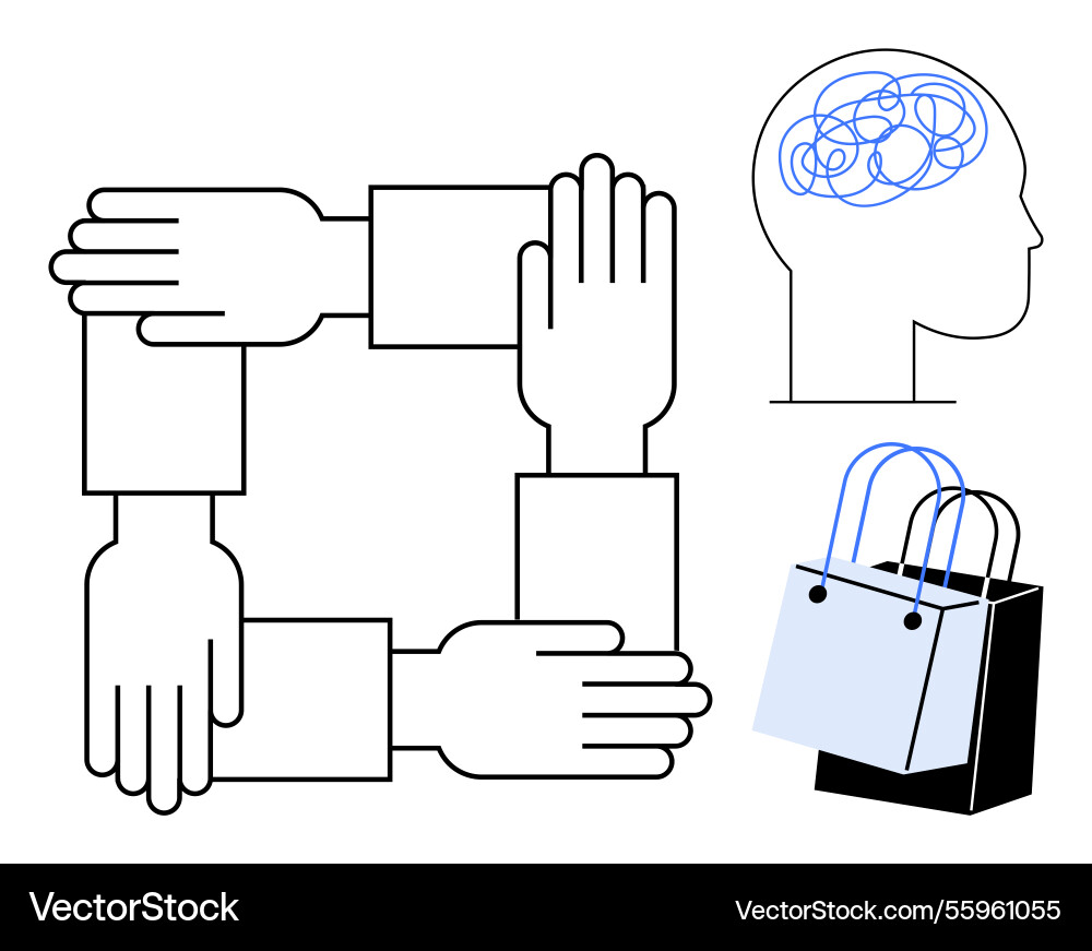 Collaborative hands forming a square tangled Vector Image