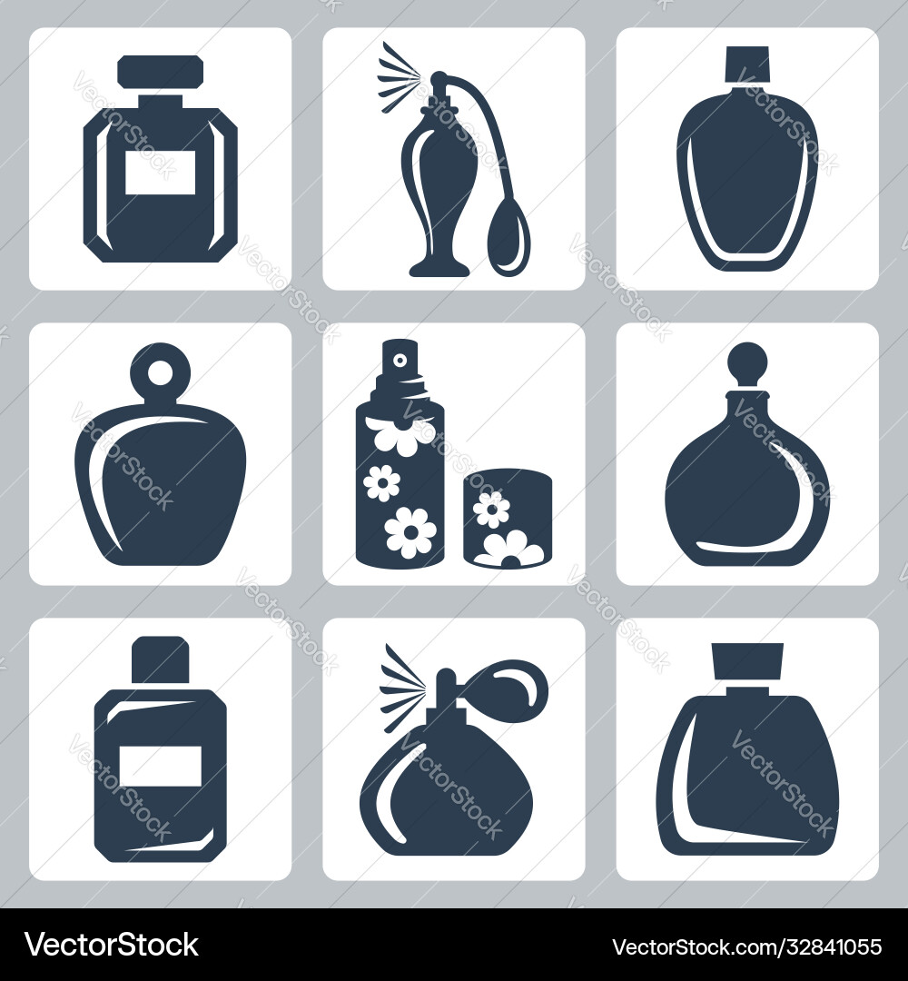 Isolated perfume bottles icons set Royalty Free Vector Image